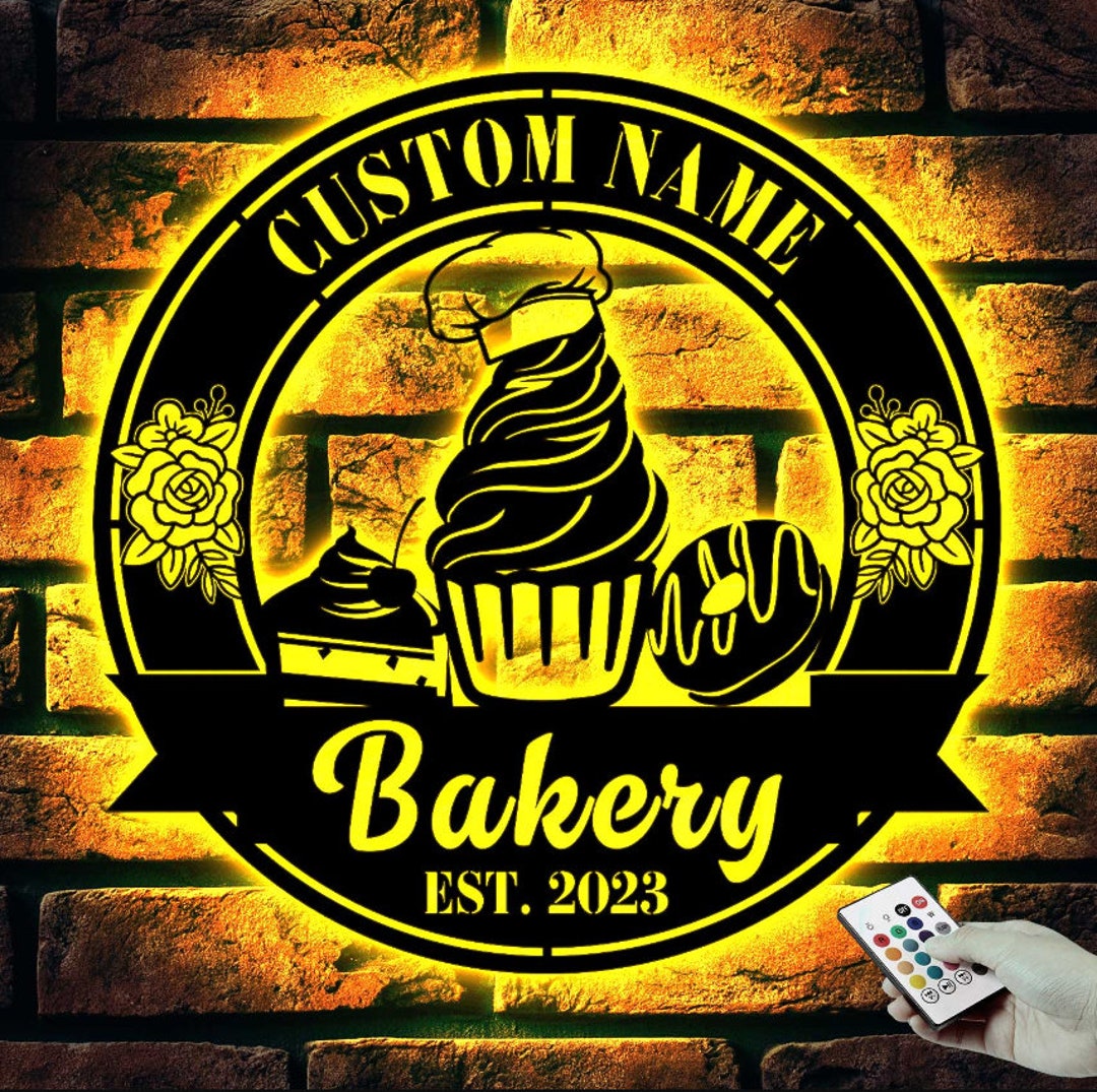 Personalized Bakery Shop Monogram Metal Sign With Lights, Custom Bakery ...