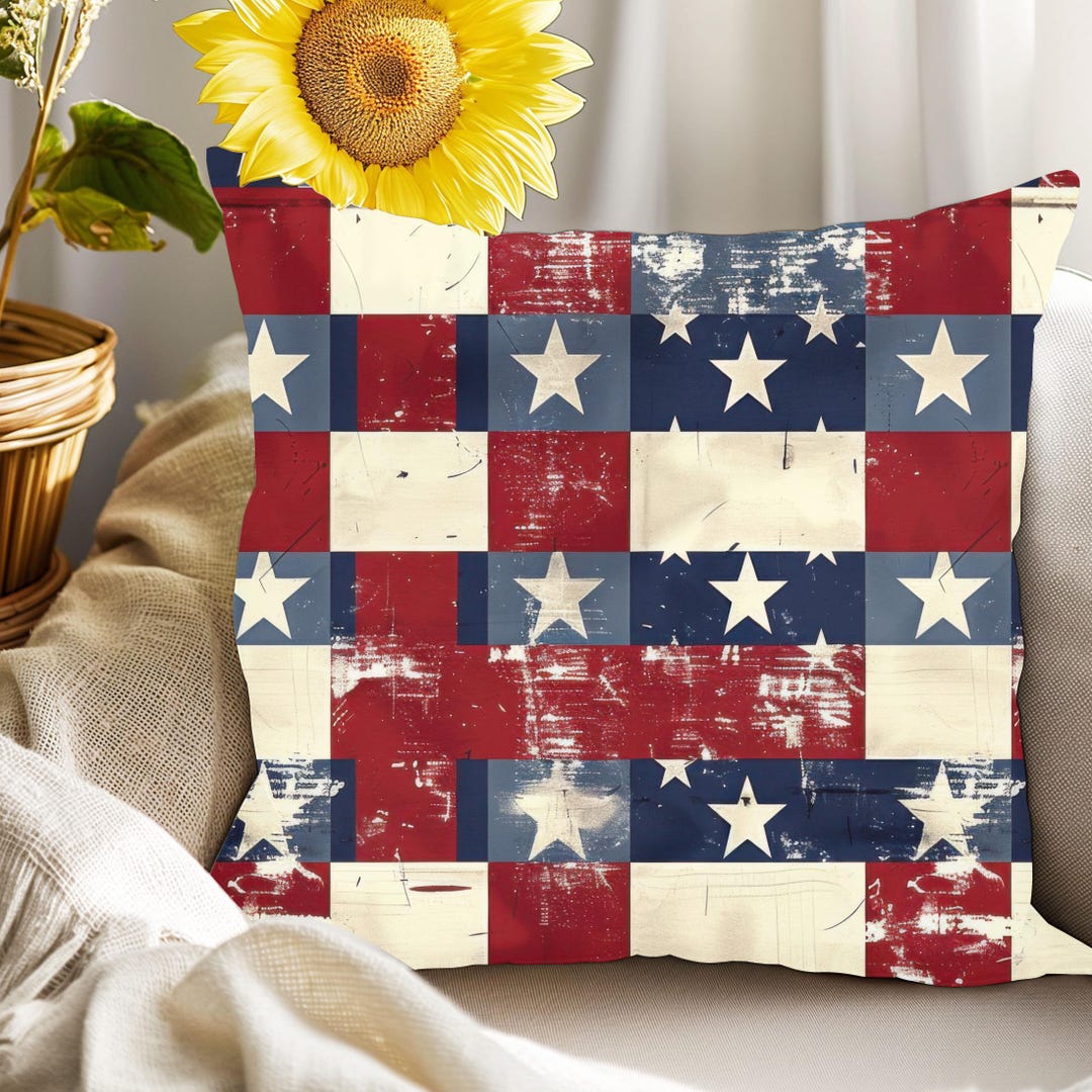 Vintage American Flag Throw Pillow – Rustic Patriotic Home Decor, USA ...