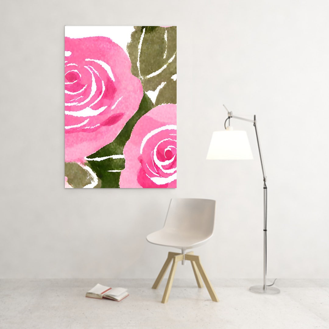 Floral Wall Art, Pink Canvas Artwork, Floral Watercolor, Pink Flower ...