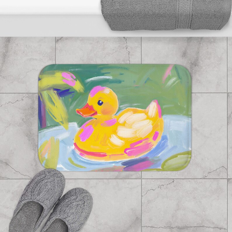Rubber Duck Bathroom Set | Decorative Oil Painting Shower Curtain, Bath ...