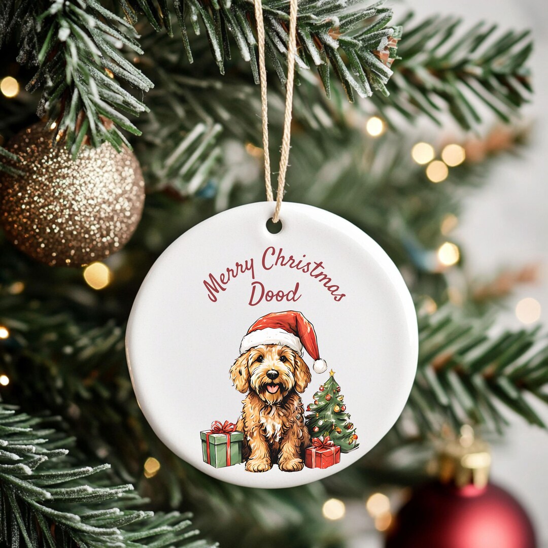 Goldendoodle Christmas Ornament – Merry Christmas Dood, Santa Hat Dog ...
