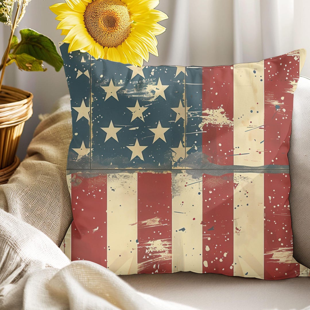 Rustic American Flag Throw Pillow – Vintage Patriotic Decor, Farmhouse ...