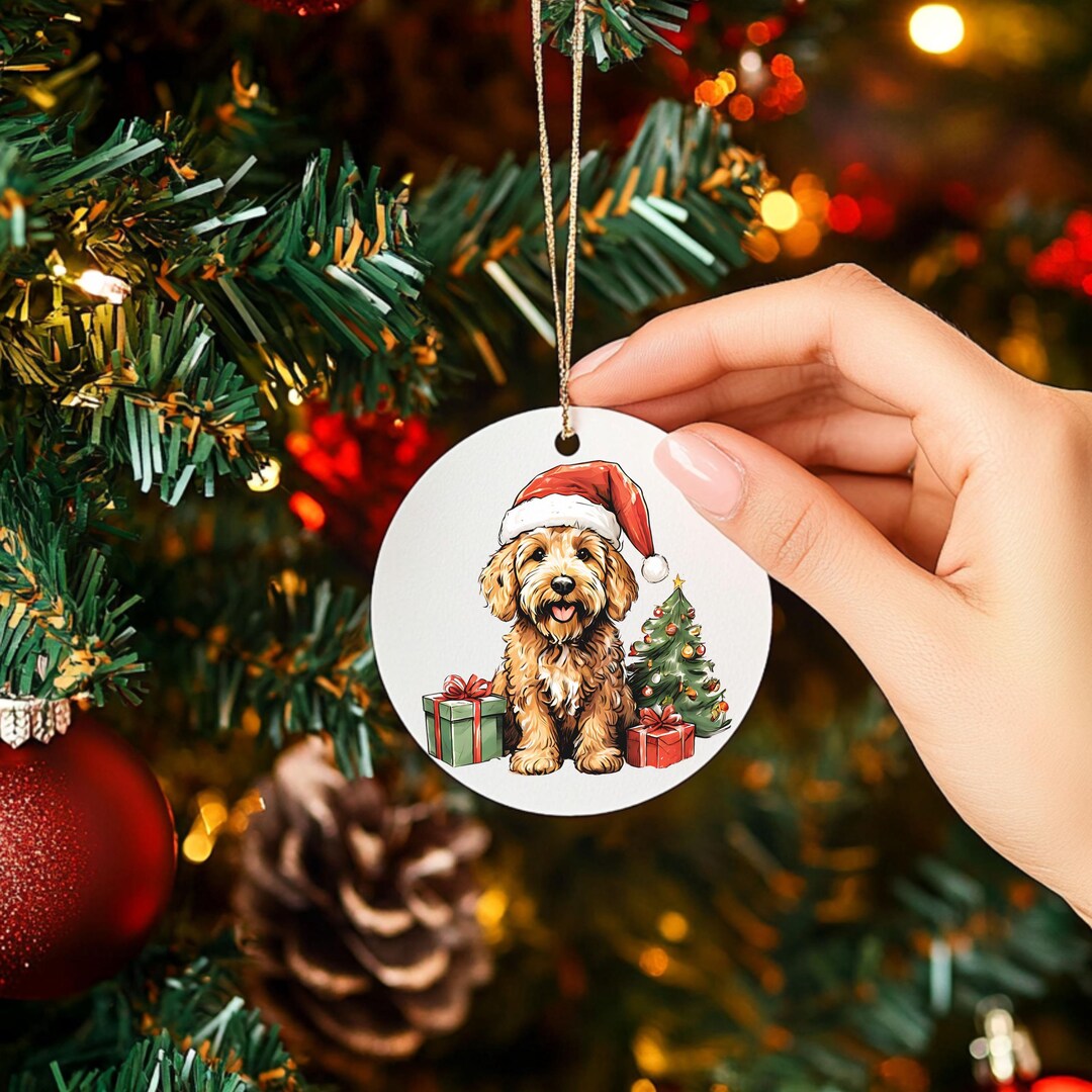 Goldendoodle Christmas Ornament - Cute Santa Hat Pup & Presents ...