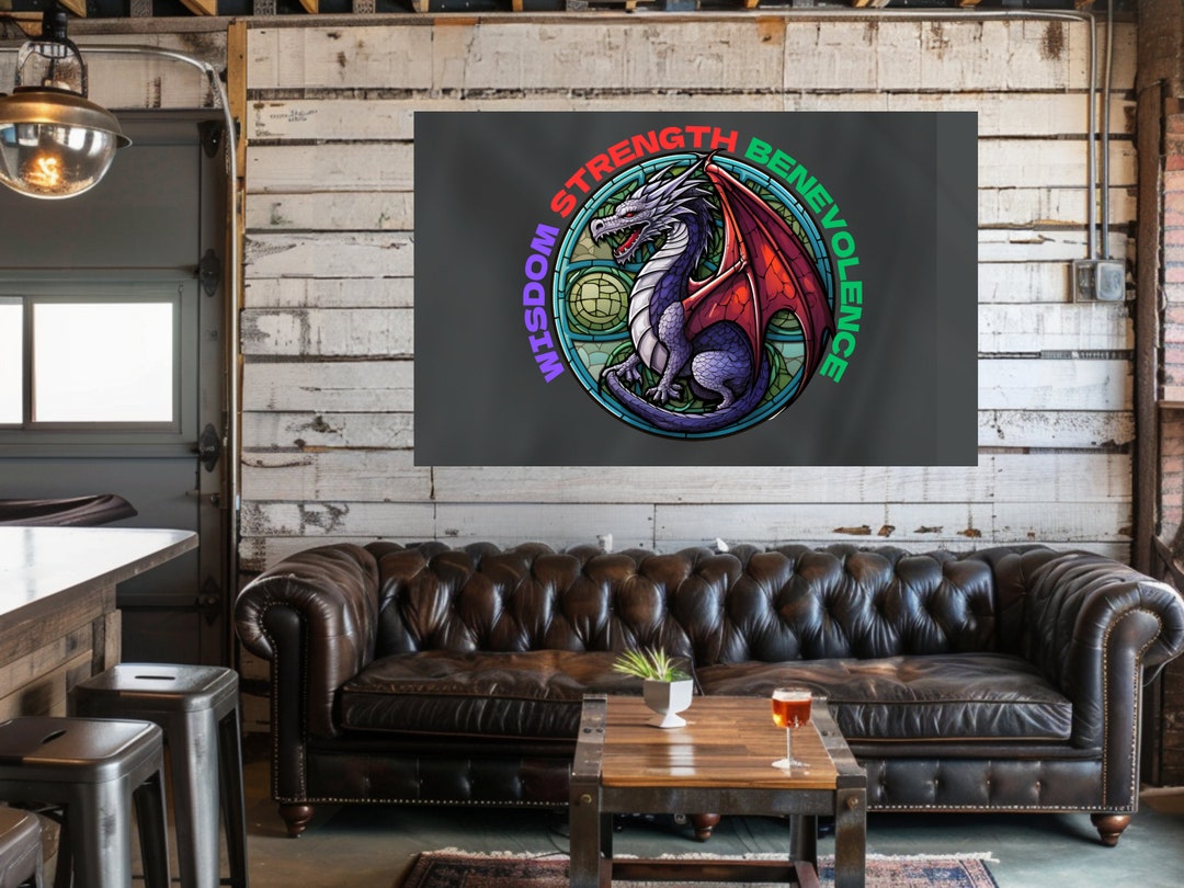 Dragon Emblem Flag Wisdom Strength Benevolence Dragon Emblem Man Cave ...