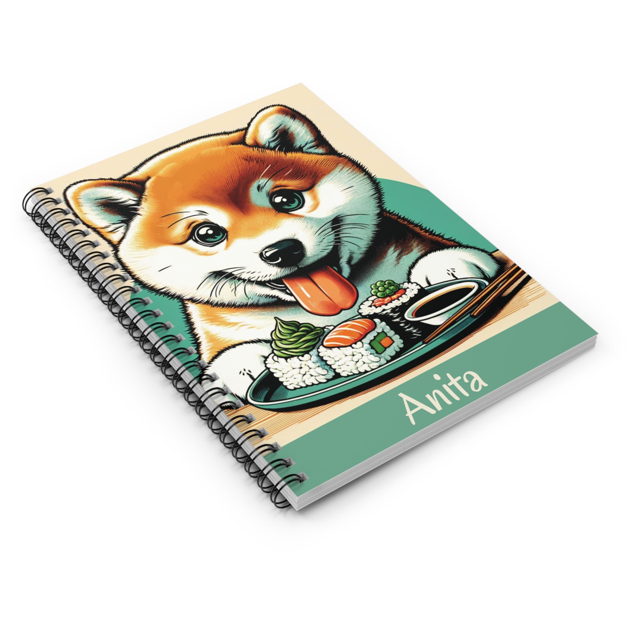 Personalized! Spiral Notebook, Shiba Inu, Sushi, Puppy, Dog Lover ...