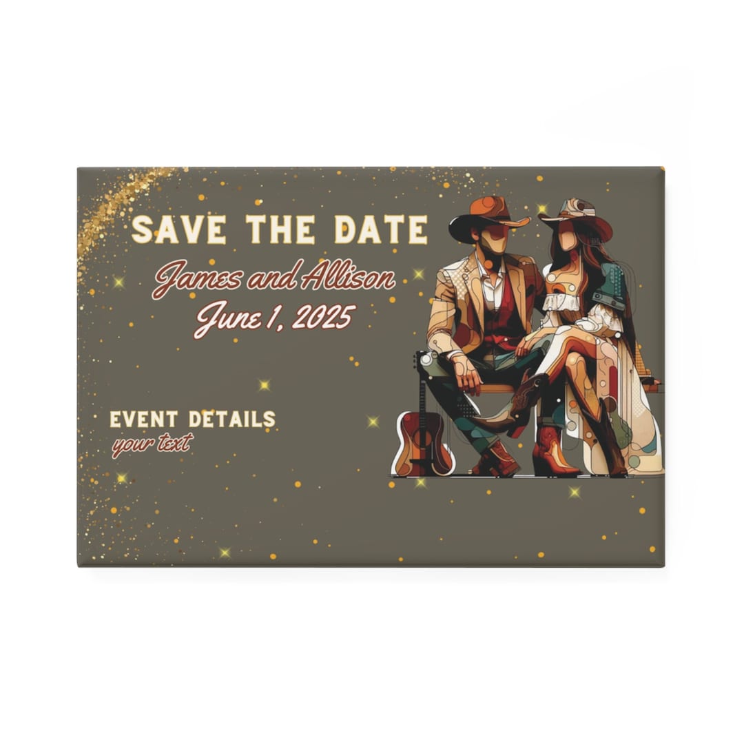Fully Customizable! Western Theme Save the Date Magnets, Cowgirl Cowboy ...