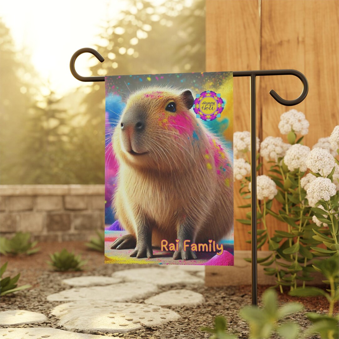 Custom Holi Hai Day Garden Flag, Color Cappy Capybara, Colorful ...