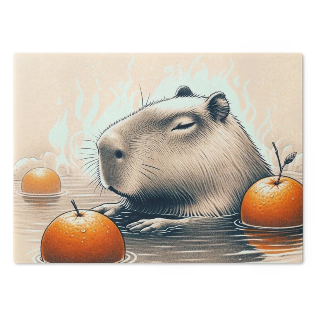 Personalized Relaxing Capybara Orange Tempered Glass Cutting Board ...