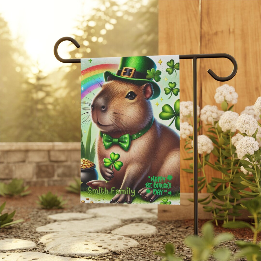 Custom St. Patrick's Day Garden Flag, Shamrock Cappy Capybara, Four ...