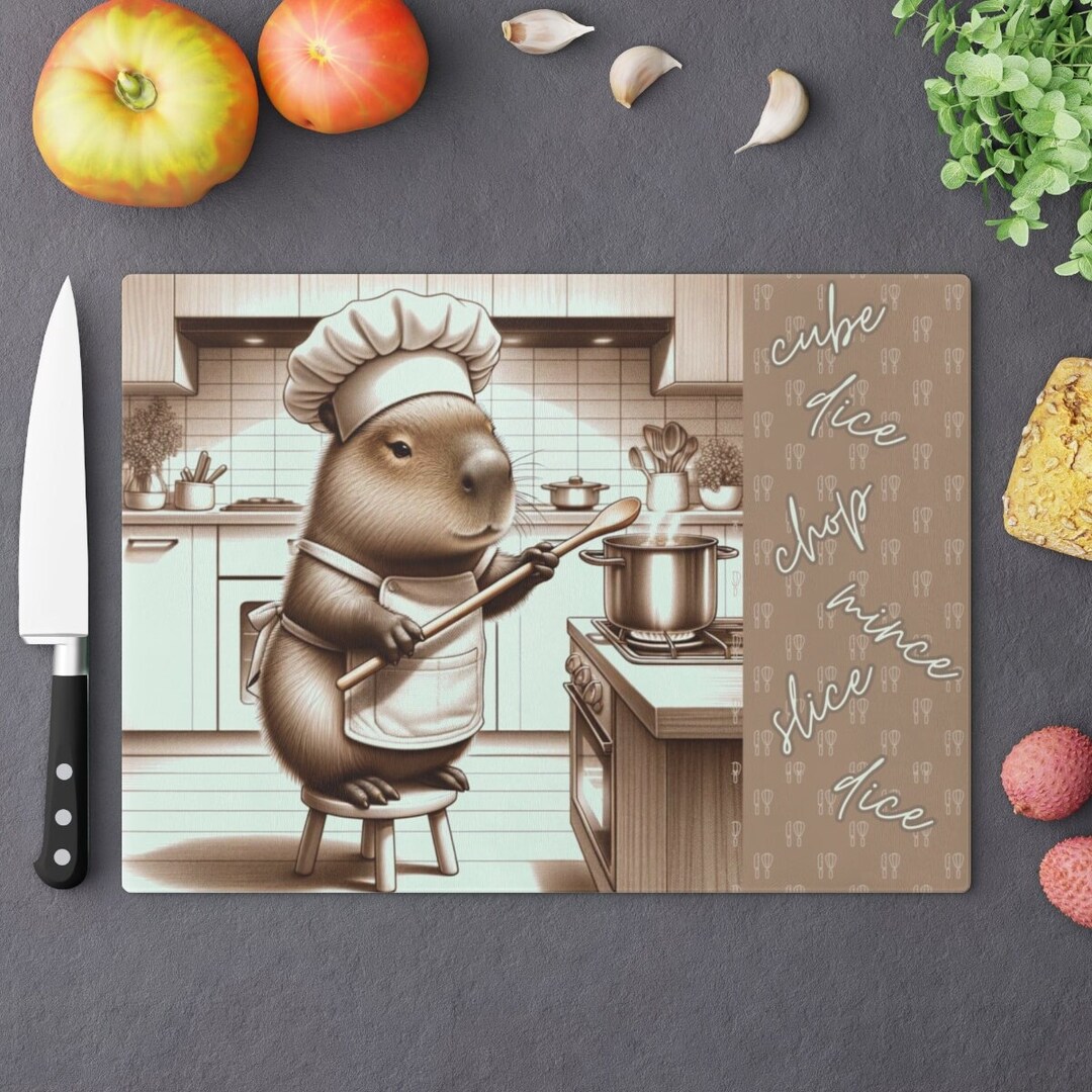 Tempered Glass Cutting Board, Capybara Oranges Design, Neutral Kitchen ...