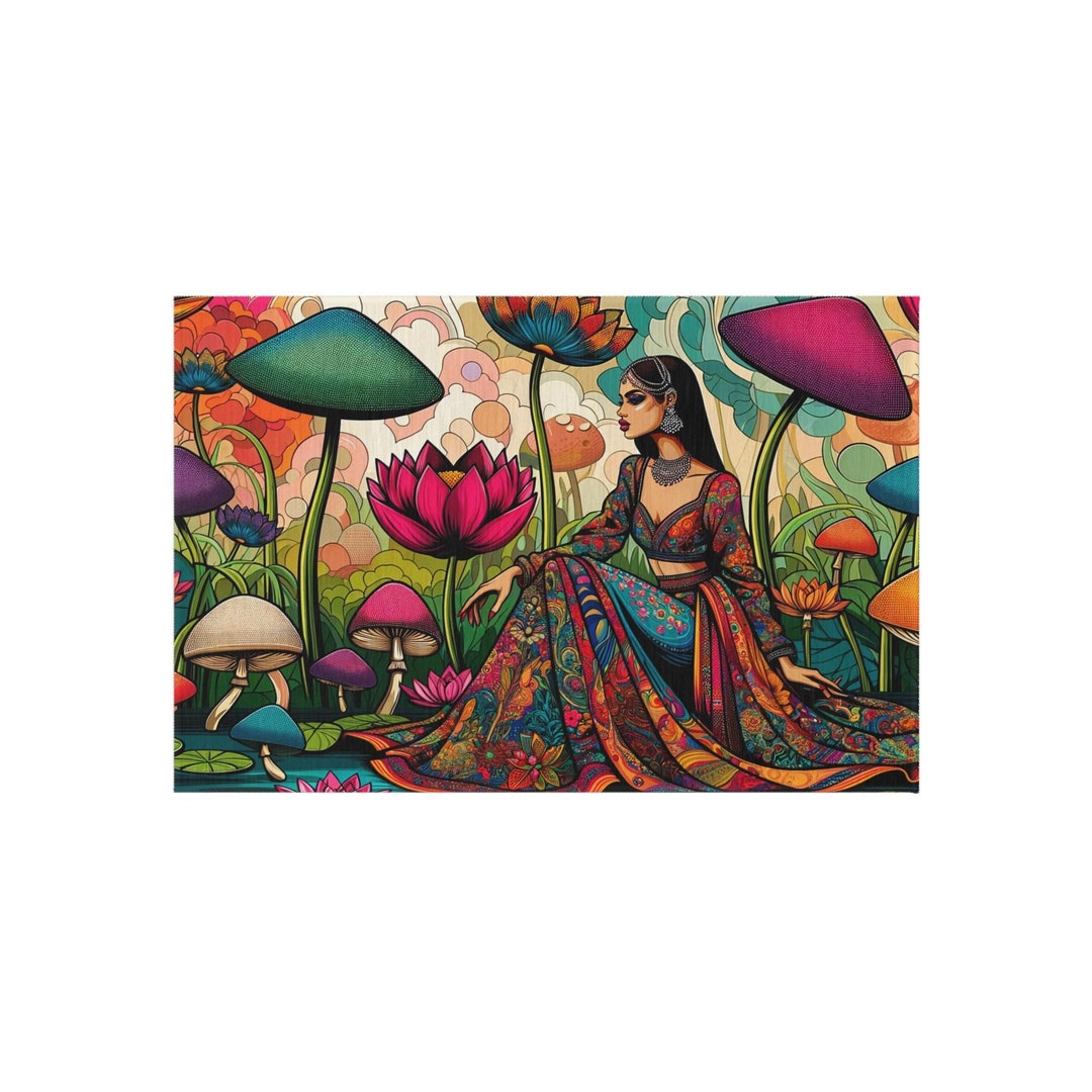 Customize Outdoor Rug Floral Lotus Mushroom Bollywood Sari Rani Desi ...