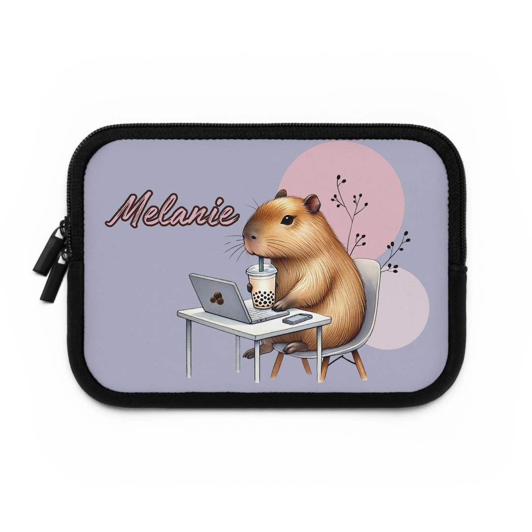 Custom Laptop Sleeve Capybara Boba Tea Rodent Lover Capybara Gifts ...