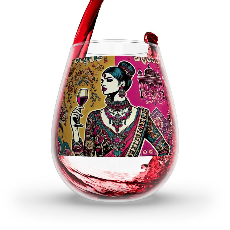 Personalized Desi Stemless Wine Glass, Indian Art, South Asian Gift (11 ...
