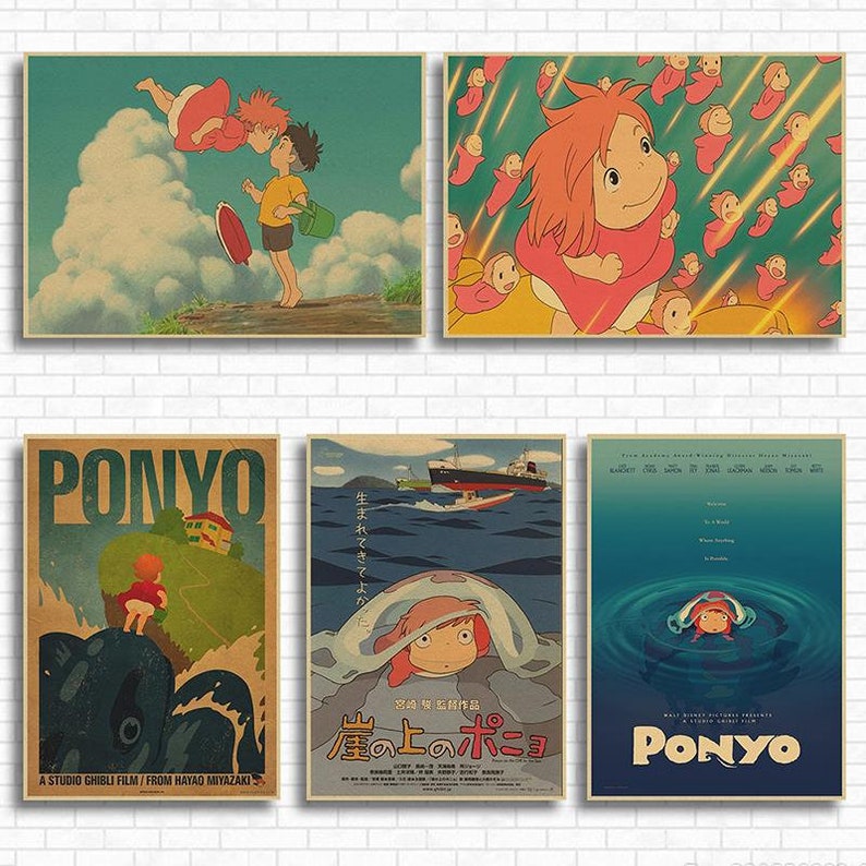 Ponyo on the Cliff Hayao Miyazaki Kraft Paper Poster Bar Cafe Living ...