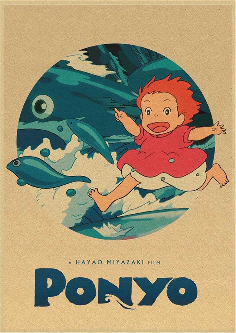 Ponyo on the Cliff Hayao Miyazaki Kraft Paper Poster Bar Cafe Living ...
