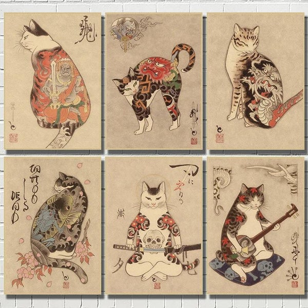 Japanese Cat Art Print - Etsy UK