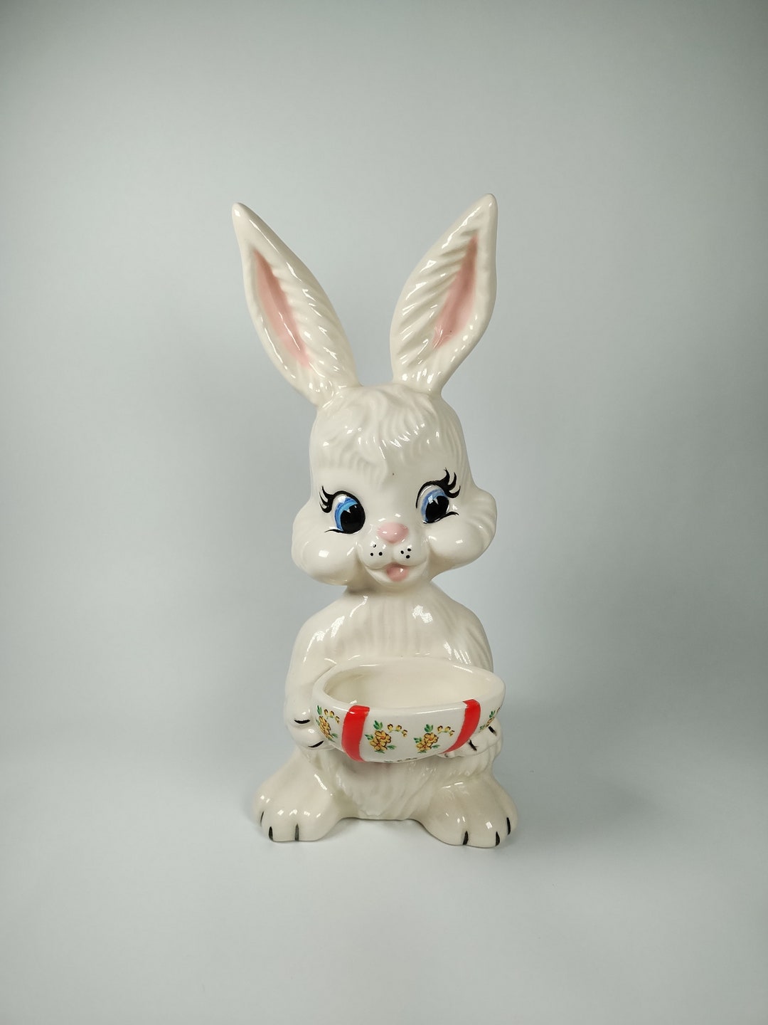 Vintage Ceramic Easter Bunny Holding Egg | 1980s - Etsy
