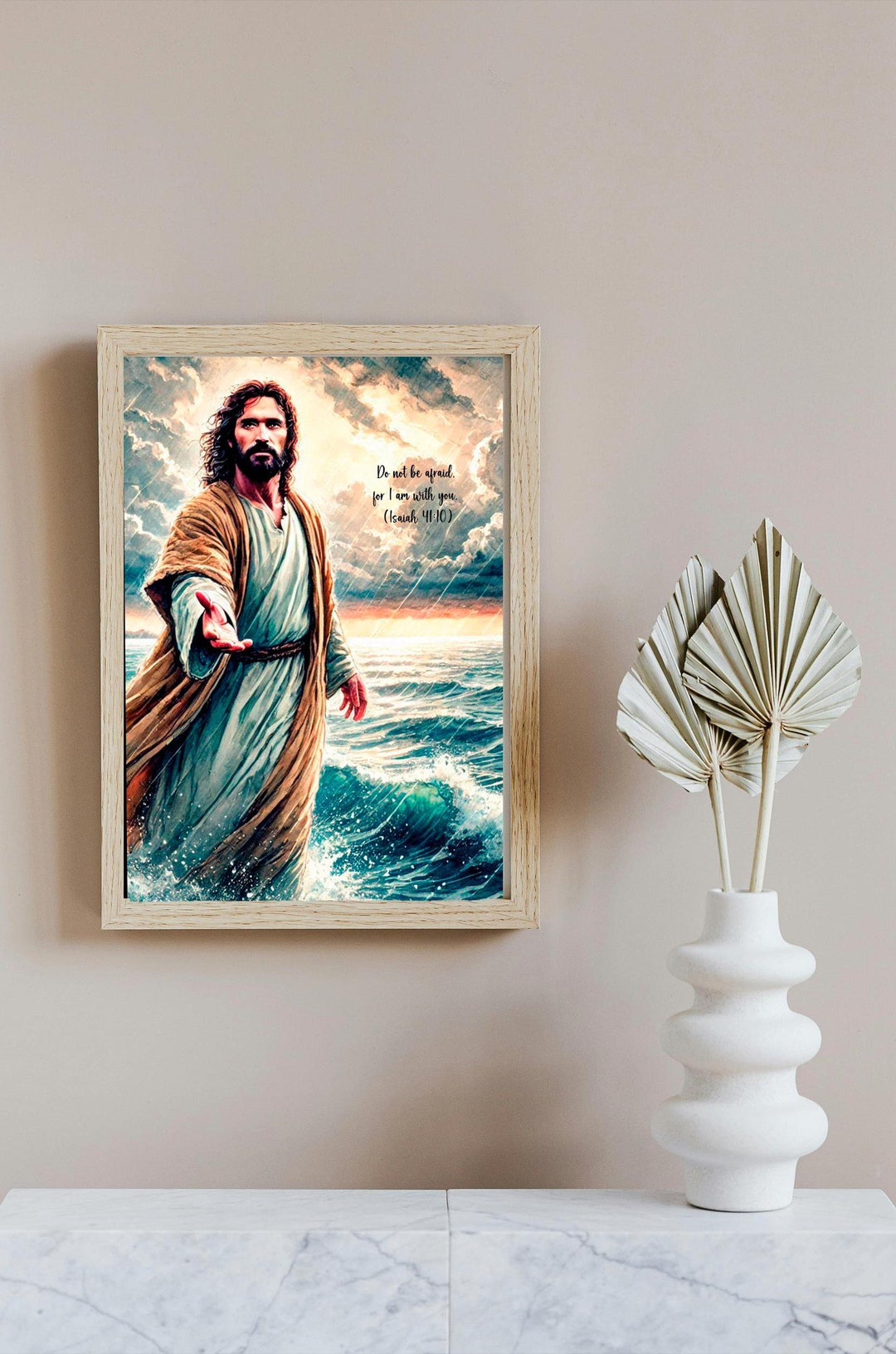 Vertical Religious Poster, Christian Bible Quote, Jesus Walking on ...