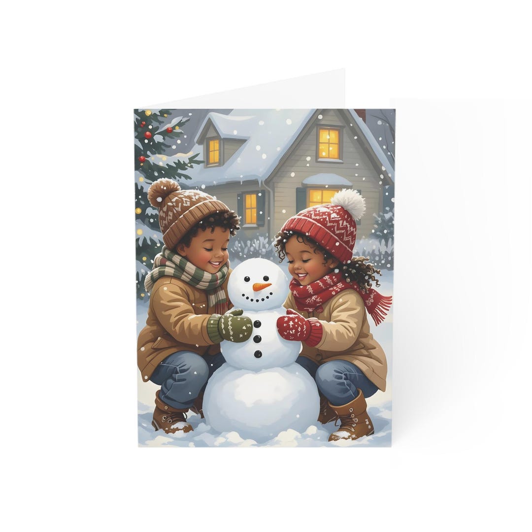 African American Children Snowman Christmas Greeting Card - Etsy
