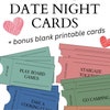 Date Night Cards, Printable Date Cards, Date Jar Cards, Couples Coupon ...