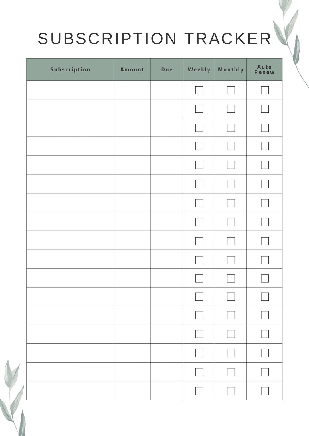 Monthly Subscription Tracker Printable, Expense Tracker, Budgeting ...