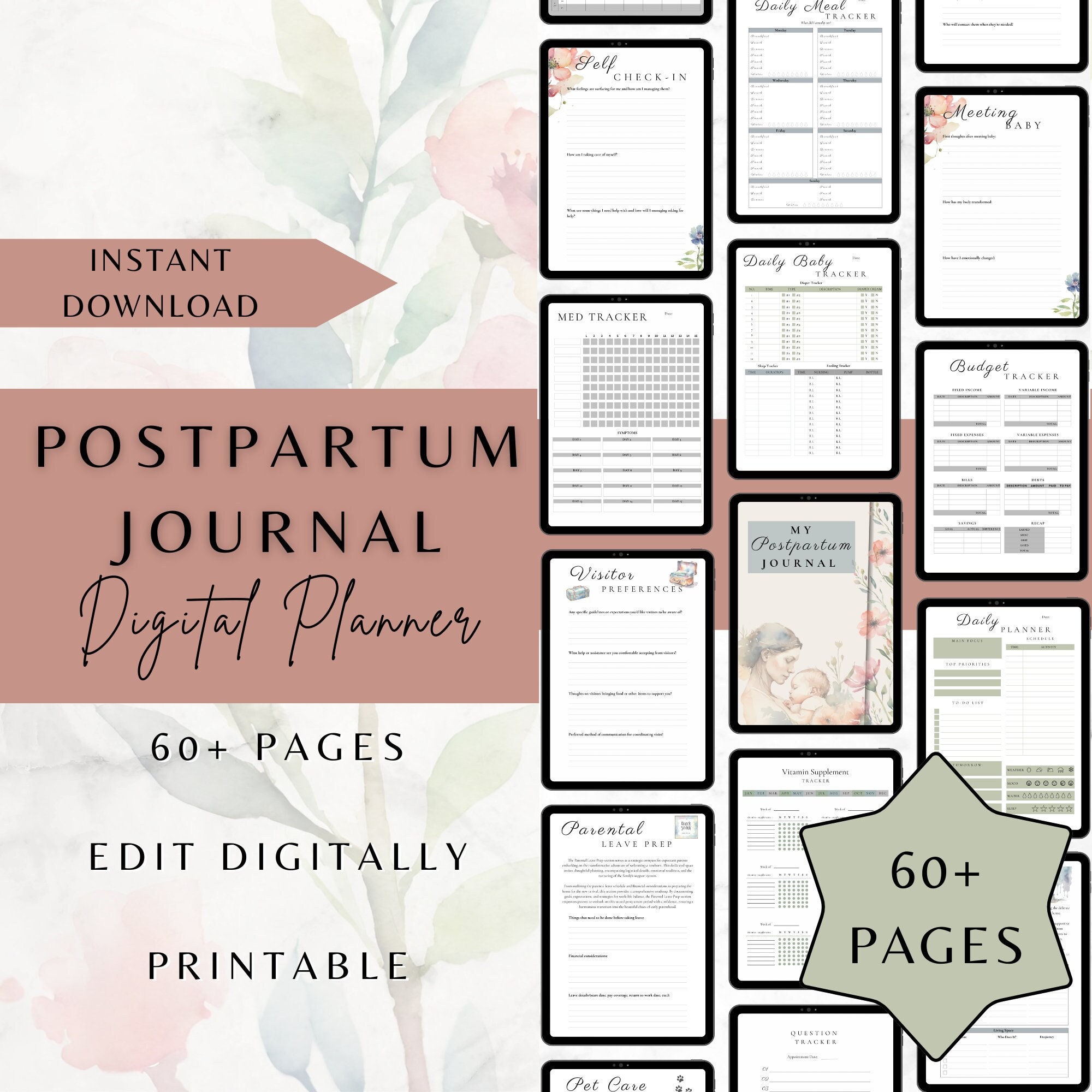 Postpartum Planner Journal, Fourth Trimester Care Checklist, Newborn ...
