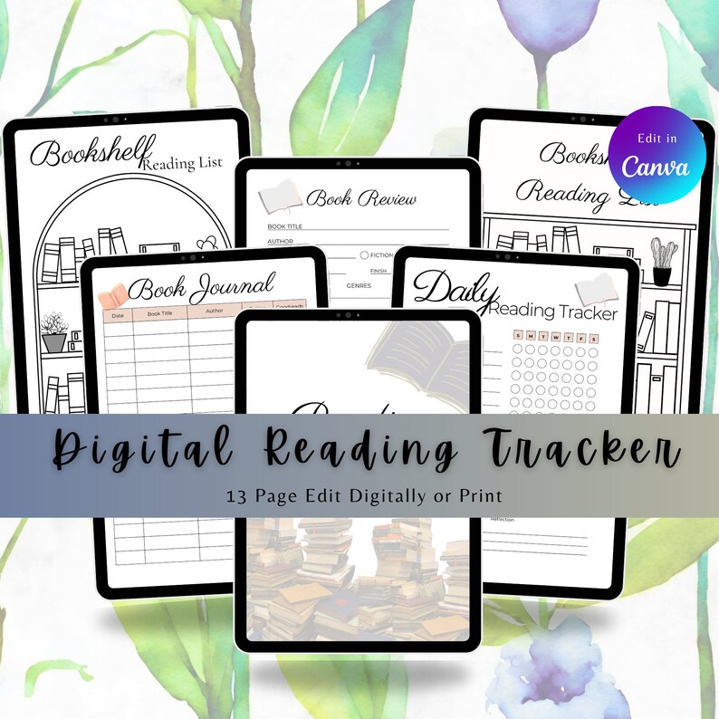 Digital Bookshelf Reading Tracker, Printable Reading Log and Bookmark ...