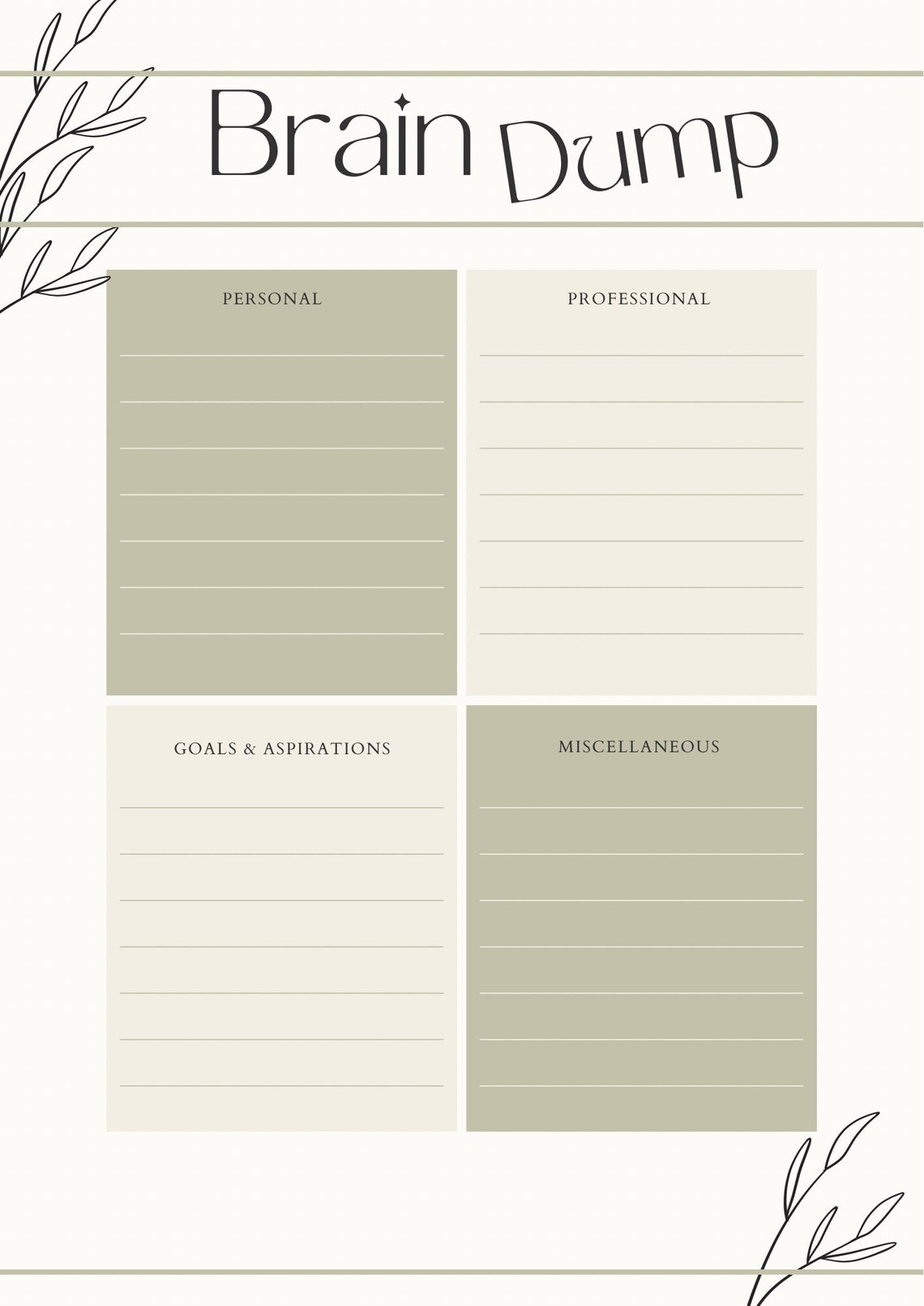 Printable Brain Dump Template Bundle, Planner Note Template Imserts ...
