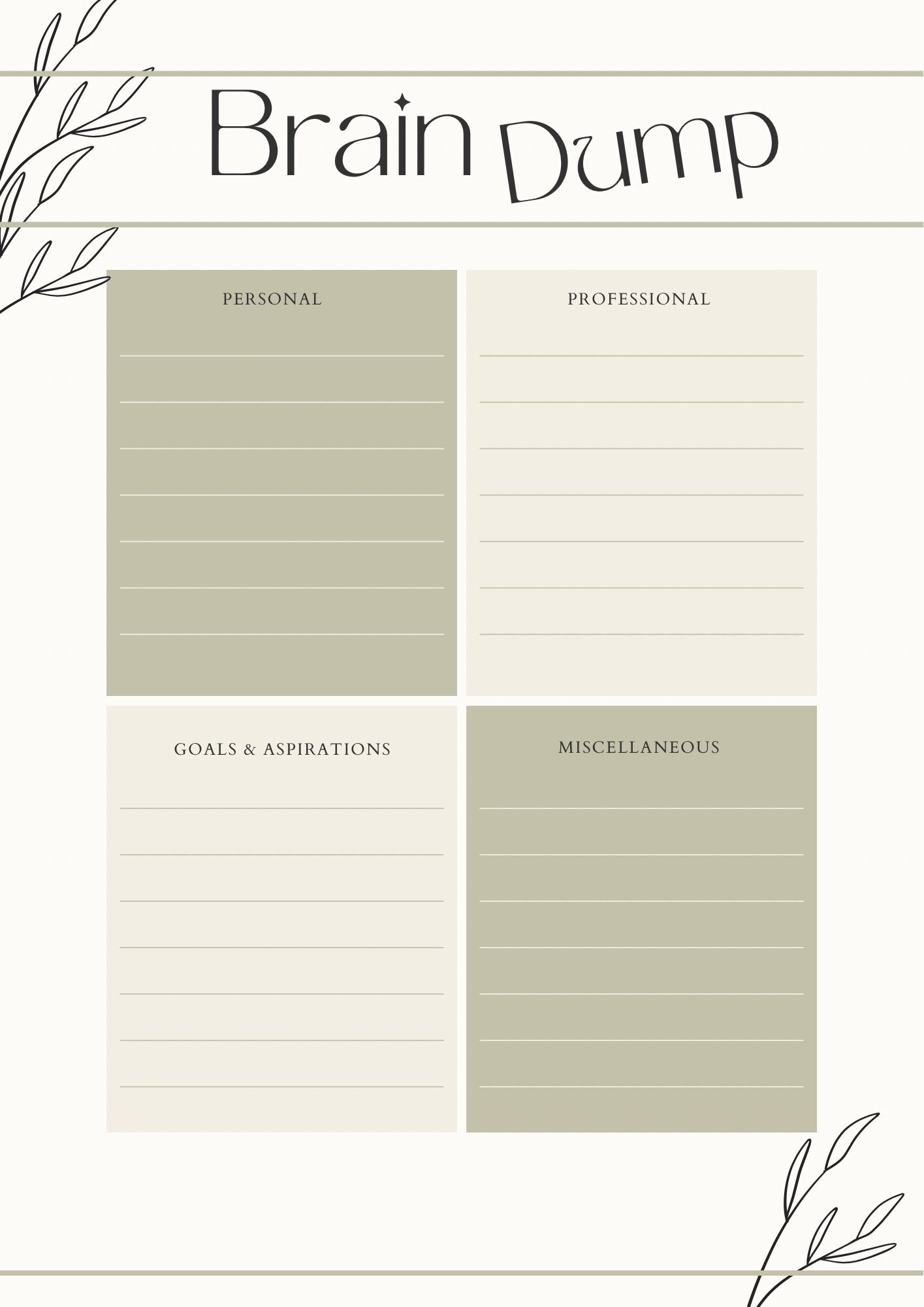 Printable Brain Dump Template Bundle, Planner Note Template Inserts ...