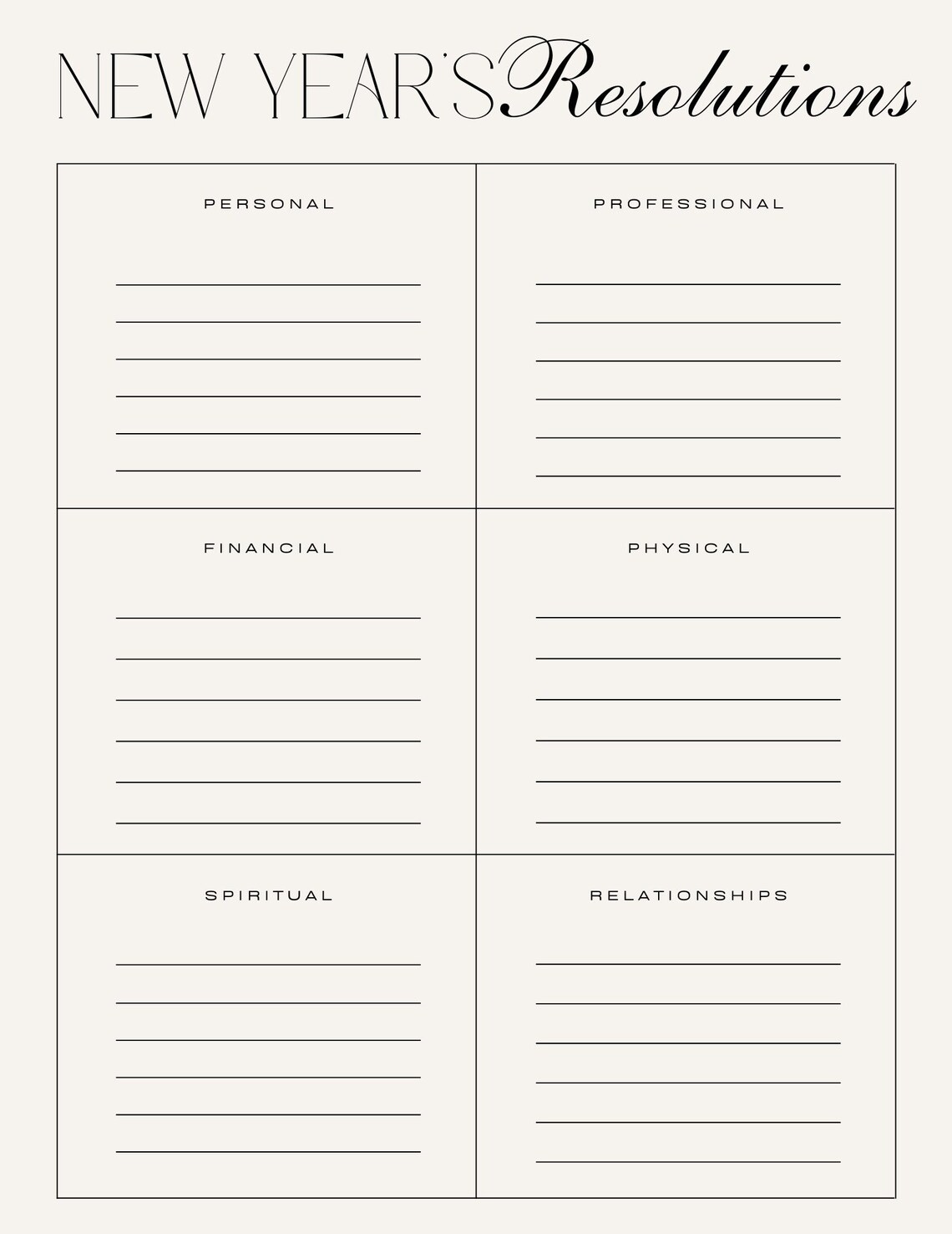 Year Review New Year's Resolution Goal Setting Tracker Printable ...