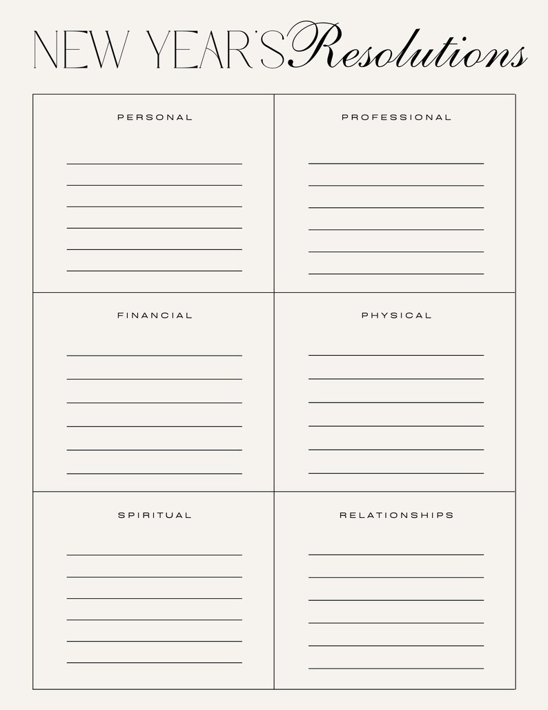 Year Review New Year's Resolution Goal Setting Tracker Printable ...