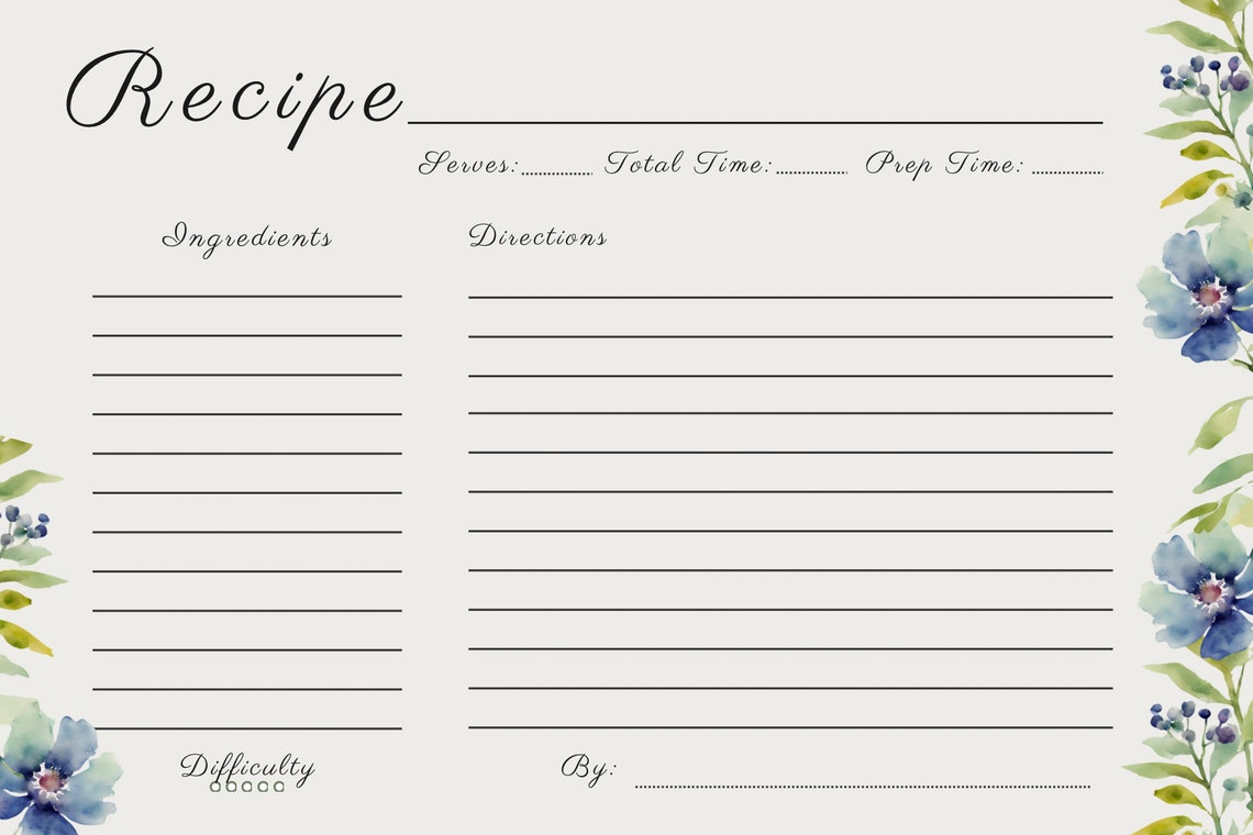 Printable Recipe Card Templates, Cook Book Template Inserts, Recipe ...