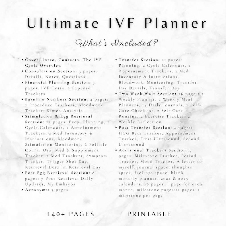 140+ Page Printable IVF Journal, Fertility Planner, IVF Planner, My IVF ...