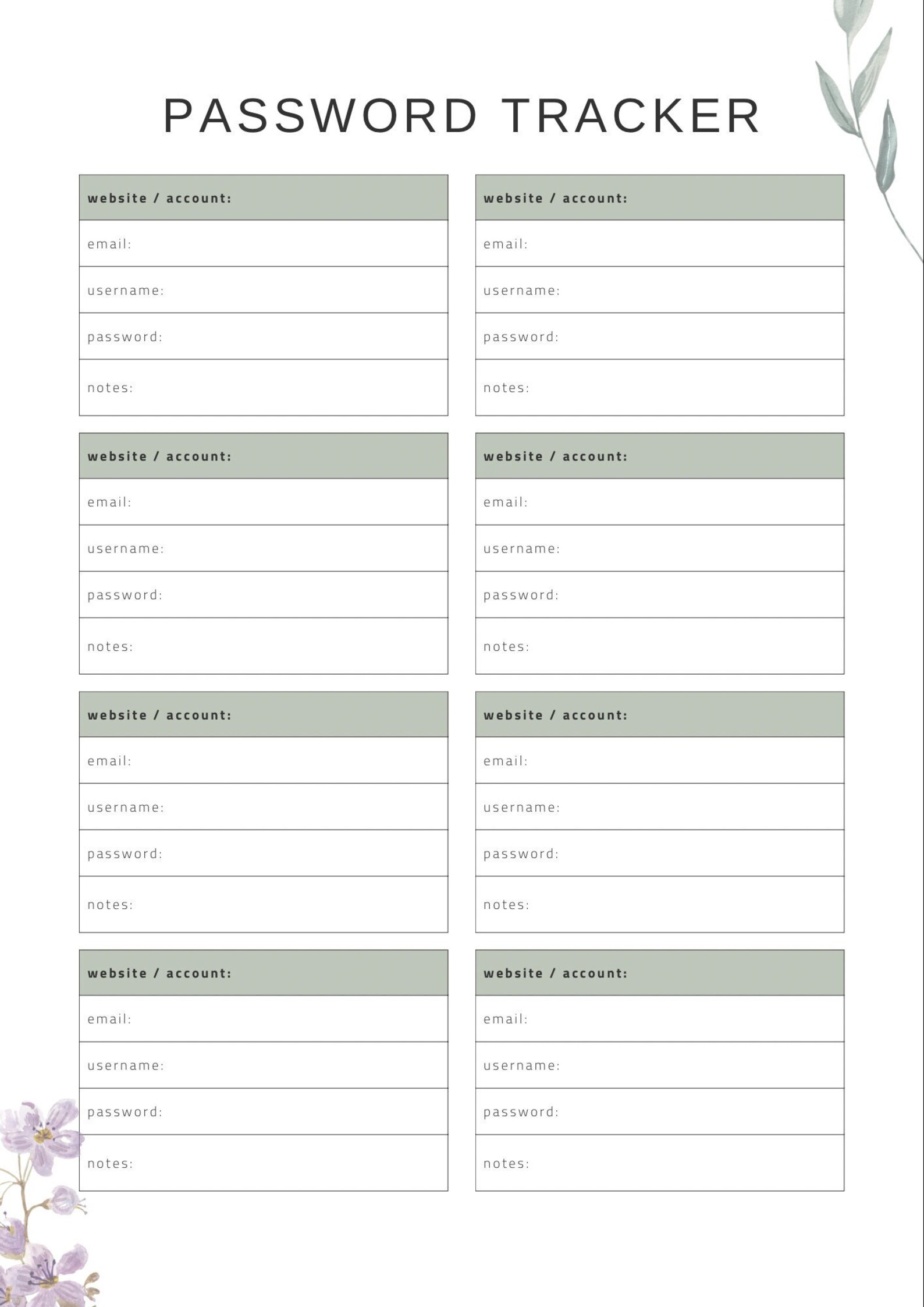 Password Tracker Insert, Password Tracker Printable Worksheet, Happy ...