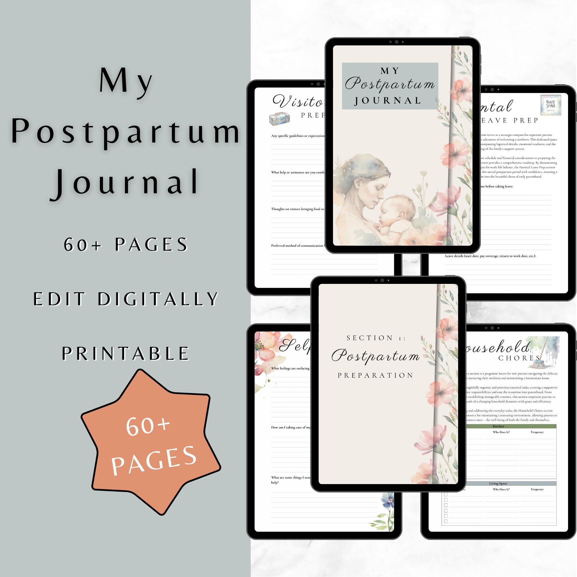 Postpartum Planner Journal, Fourth Trimester Care Checklist, Newborn ...
