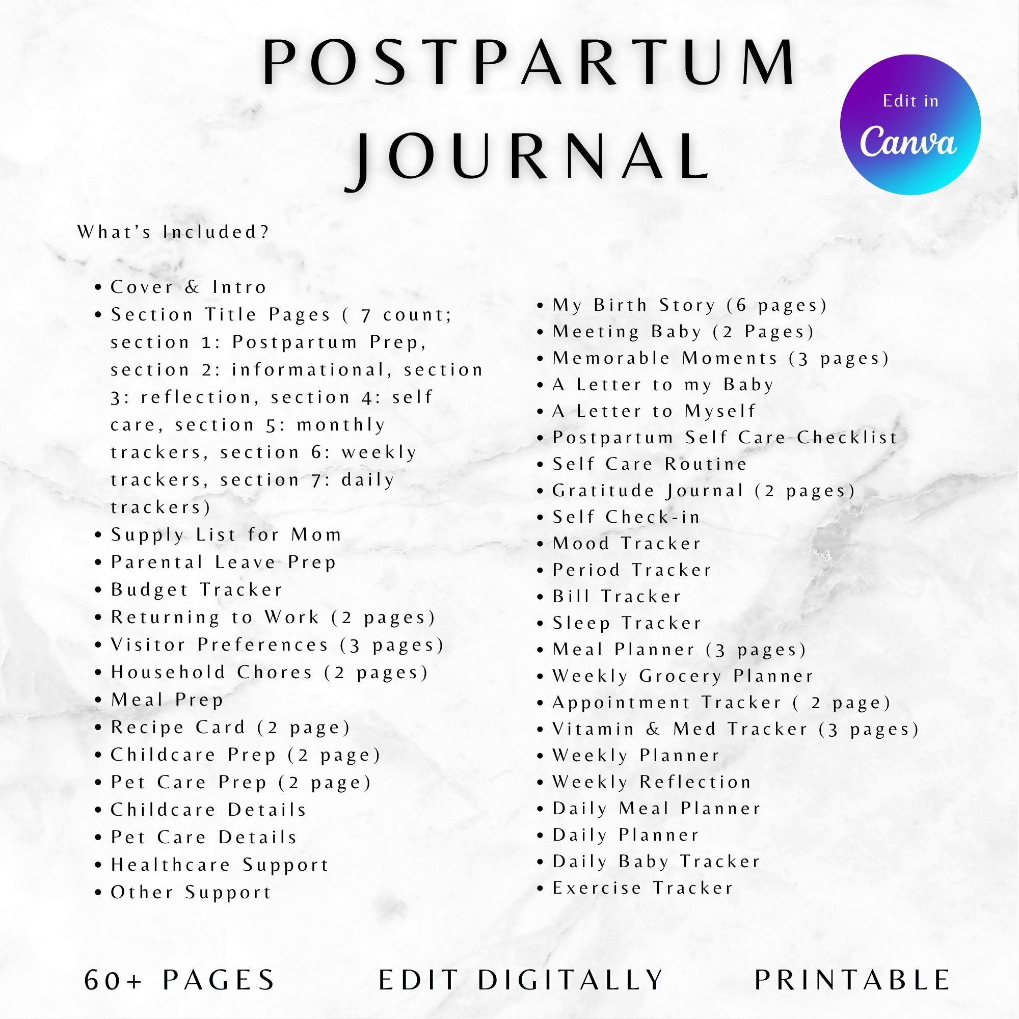 Pregnancy Planner Printable, Postpartum Journal, Pregnancy Journal ...