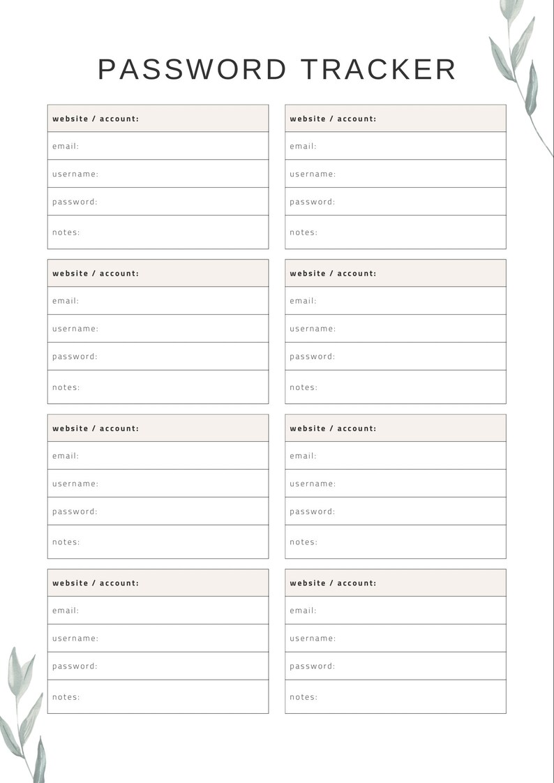 Password Tracker Insert, Password Tracker Printable Worksheet, Happy ...