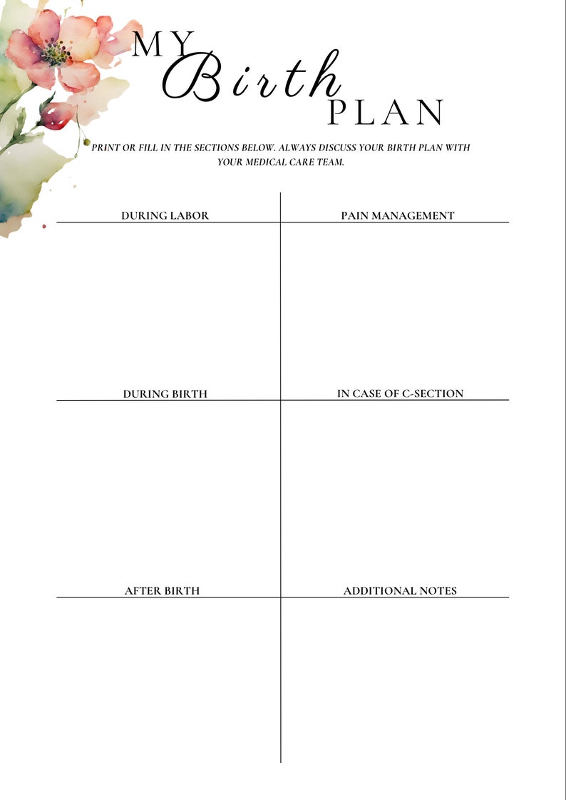 Birthing Plan Template, Birth Plan Printable, Visual Birth Plan, Birth ...