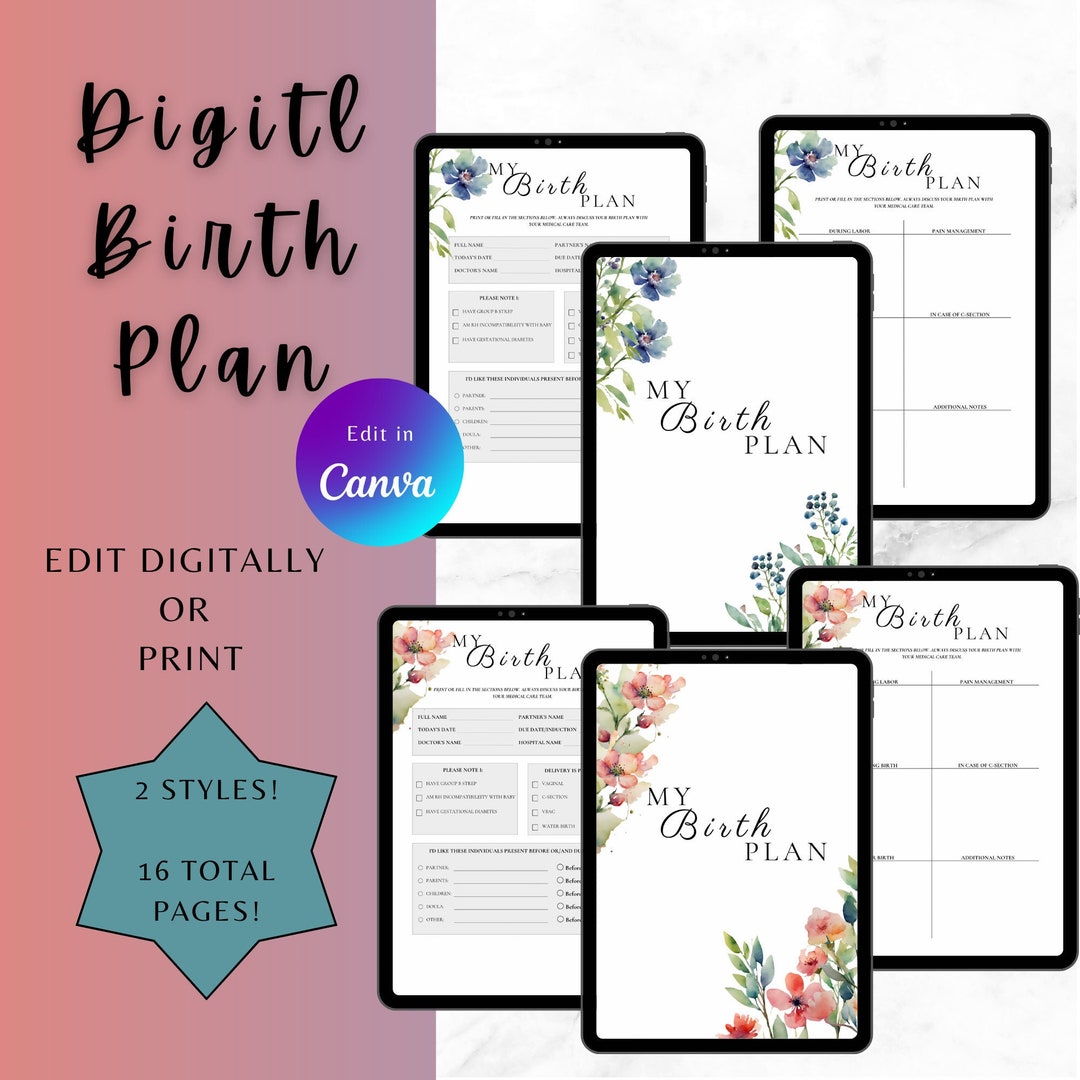 Birthing Plan Template, Birth Plan Printable, Visual Birth Plan, Birth ...