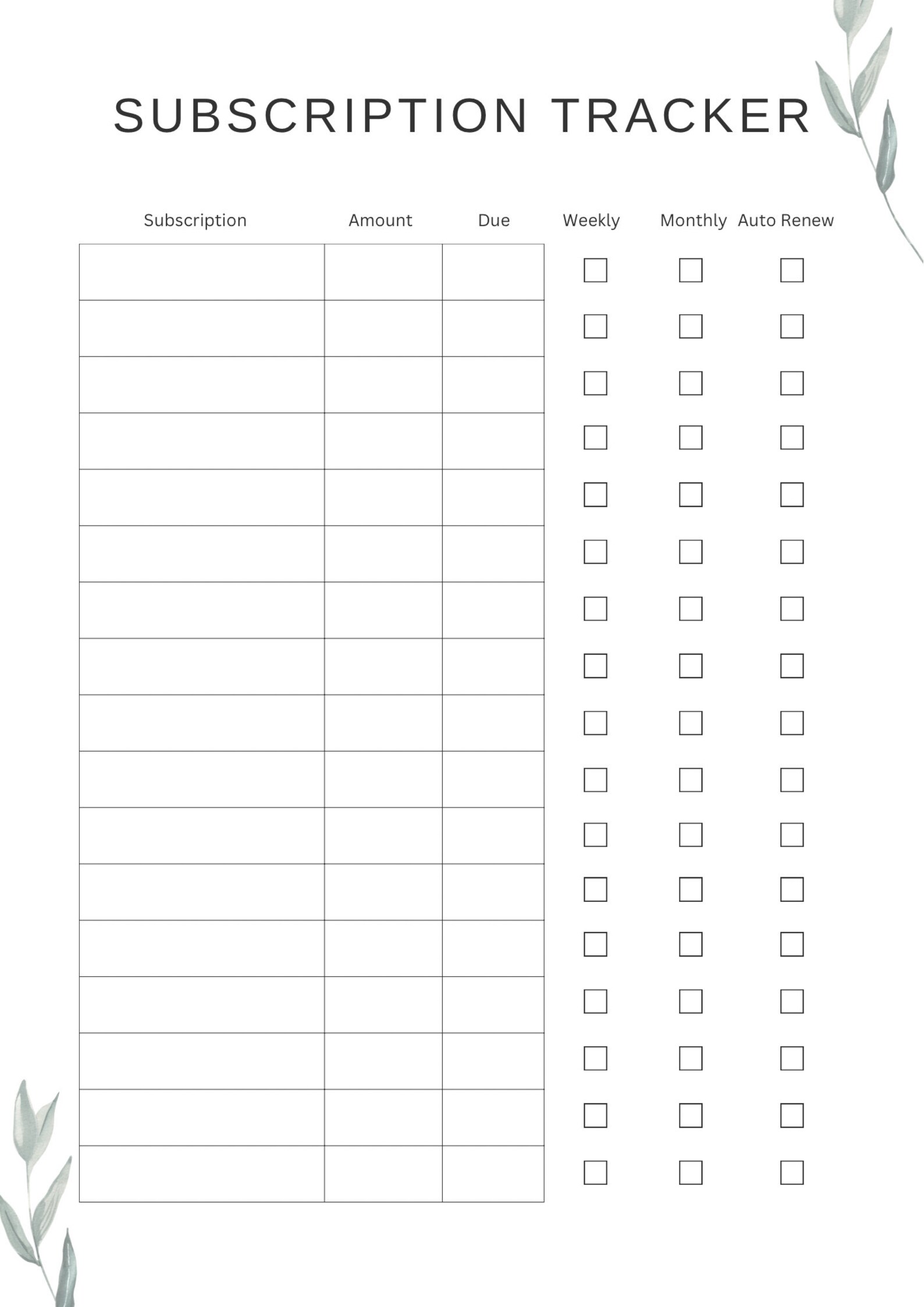 Monthly Subscription Tracker Printable, Expense Tracker, Budgeting ...