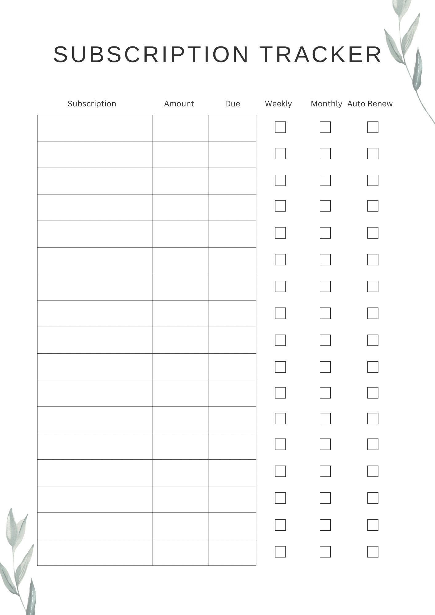 Monthly Subscription Tracker Printable, Expense Tracker, Budgeting ...