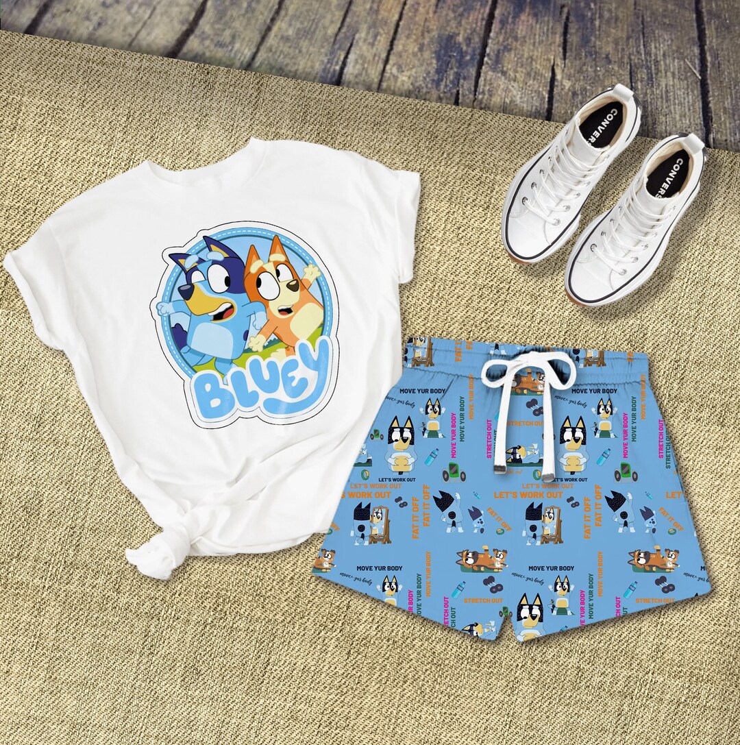 Cute Bluey Dog Short Pajamas Set, Bluey Women Pajamas, Family Pajamas ...