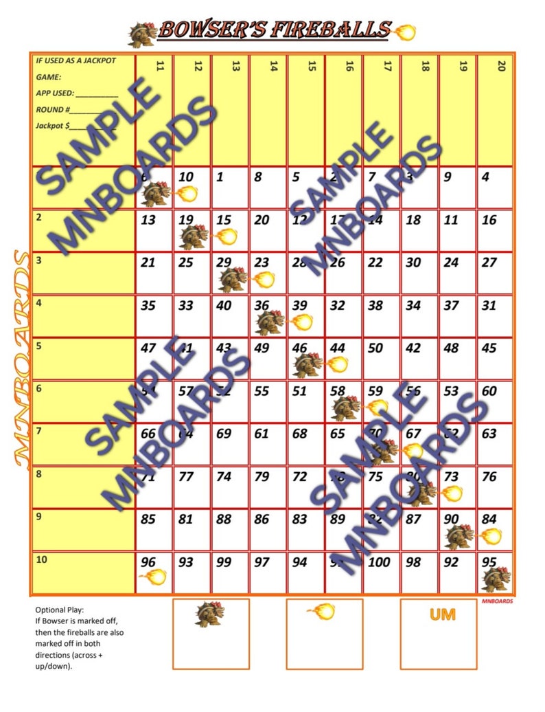 Bowser's Fireballs Grid Game Board (PDF) - Etsy