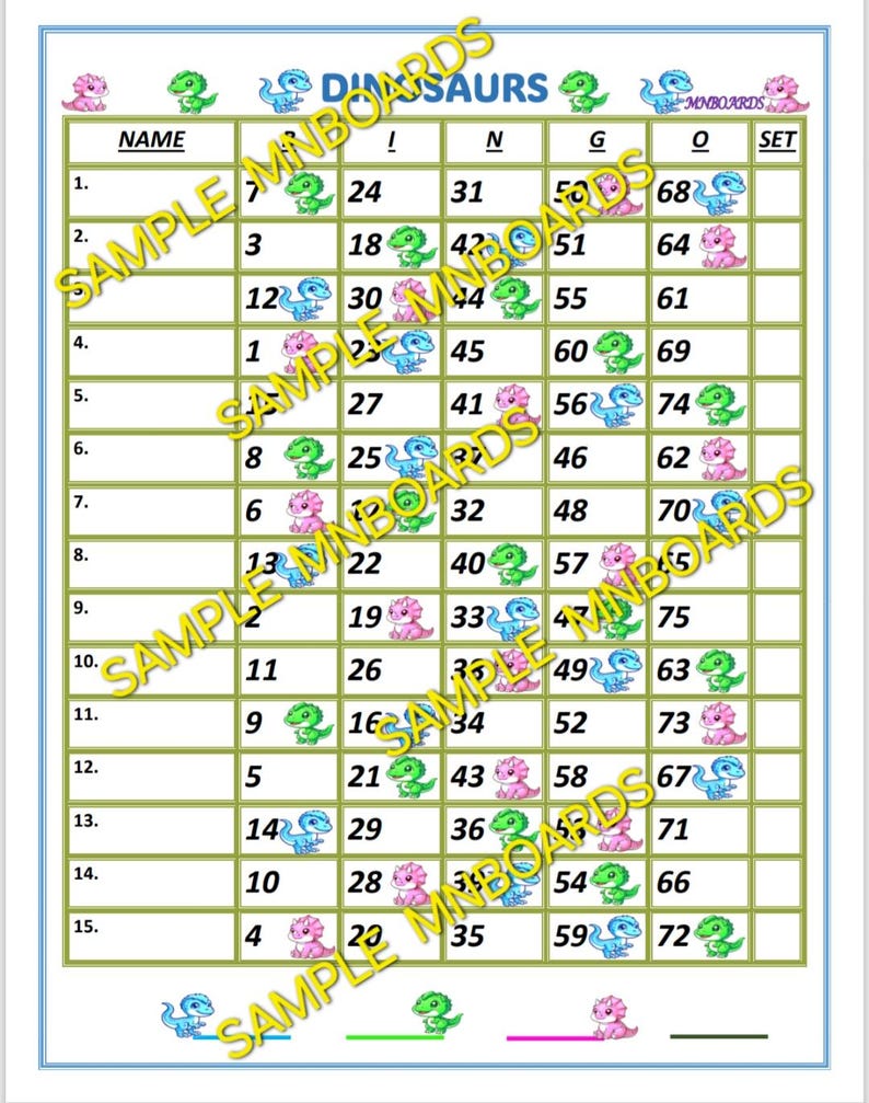 Dinosaur Bingo Board: Colorful PDF Game (digital Download - Etsy
