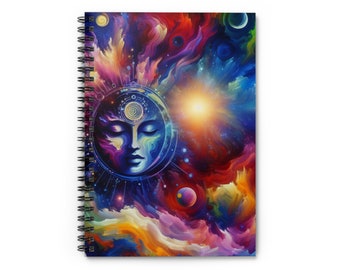 Celestial Woman Spiral Notebook, Ruled Line Journal, Back to School Gift, Moon Stars Girl Black ...