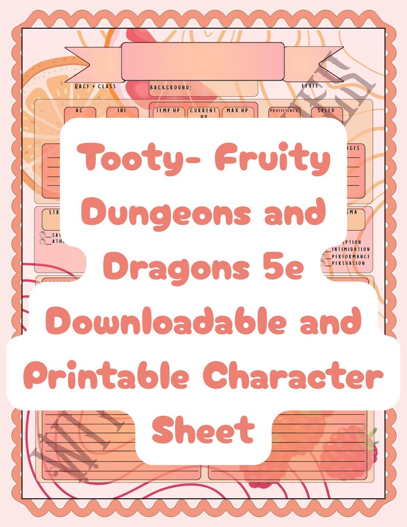 Dungeons and Dragons Colorful, Fruity Character Sheet 5e - Etsy