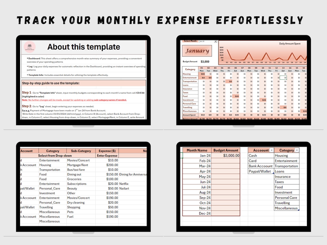 Expense Tracker Spreadsheet for Microsoft Excel, Expense Tracker ...