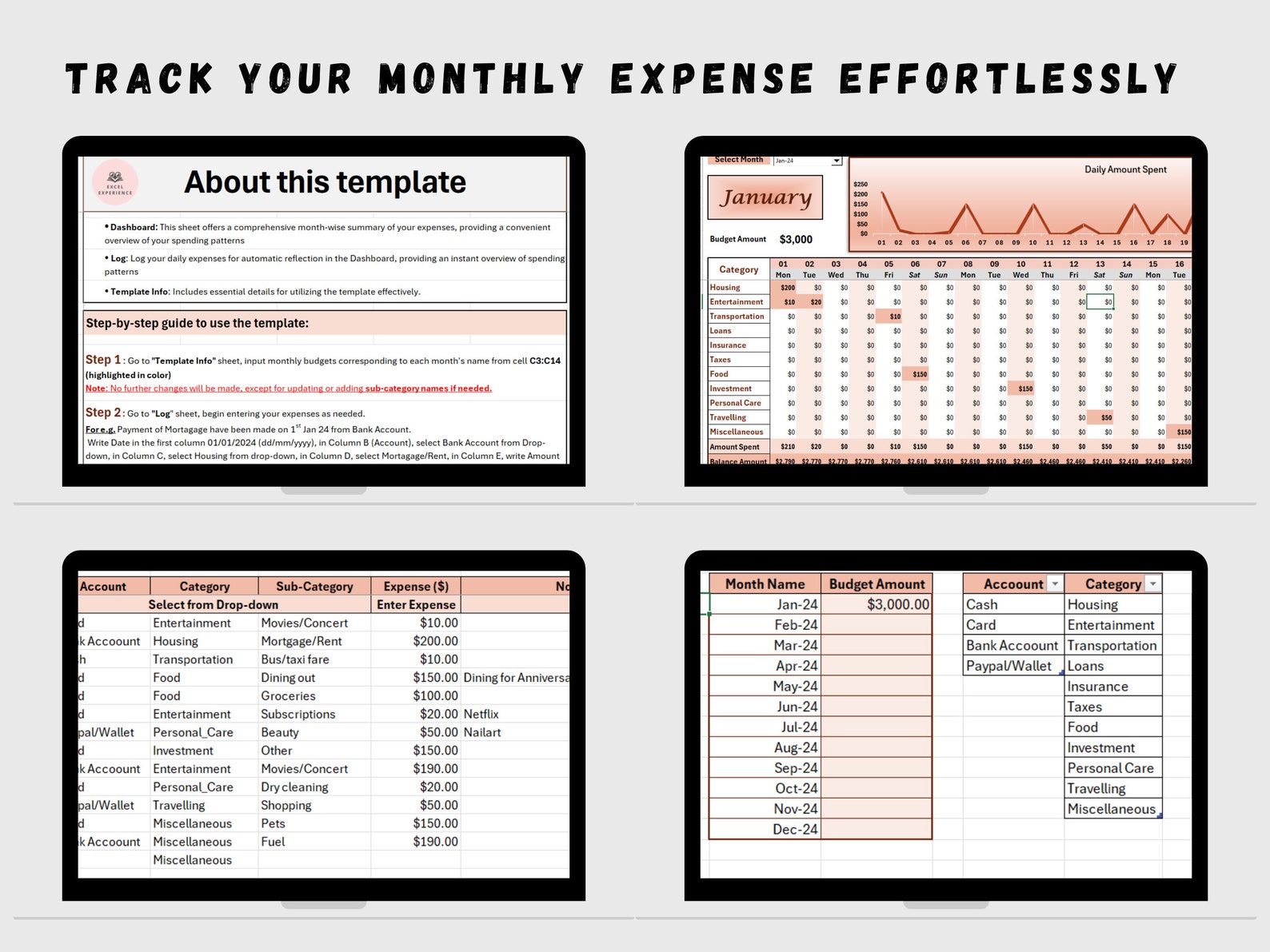 Expense Tracker Spreadsheet for Microsoft Excel, Expense Tracker ...