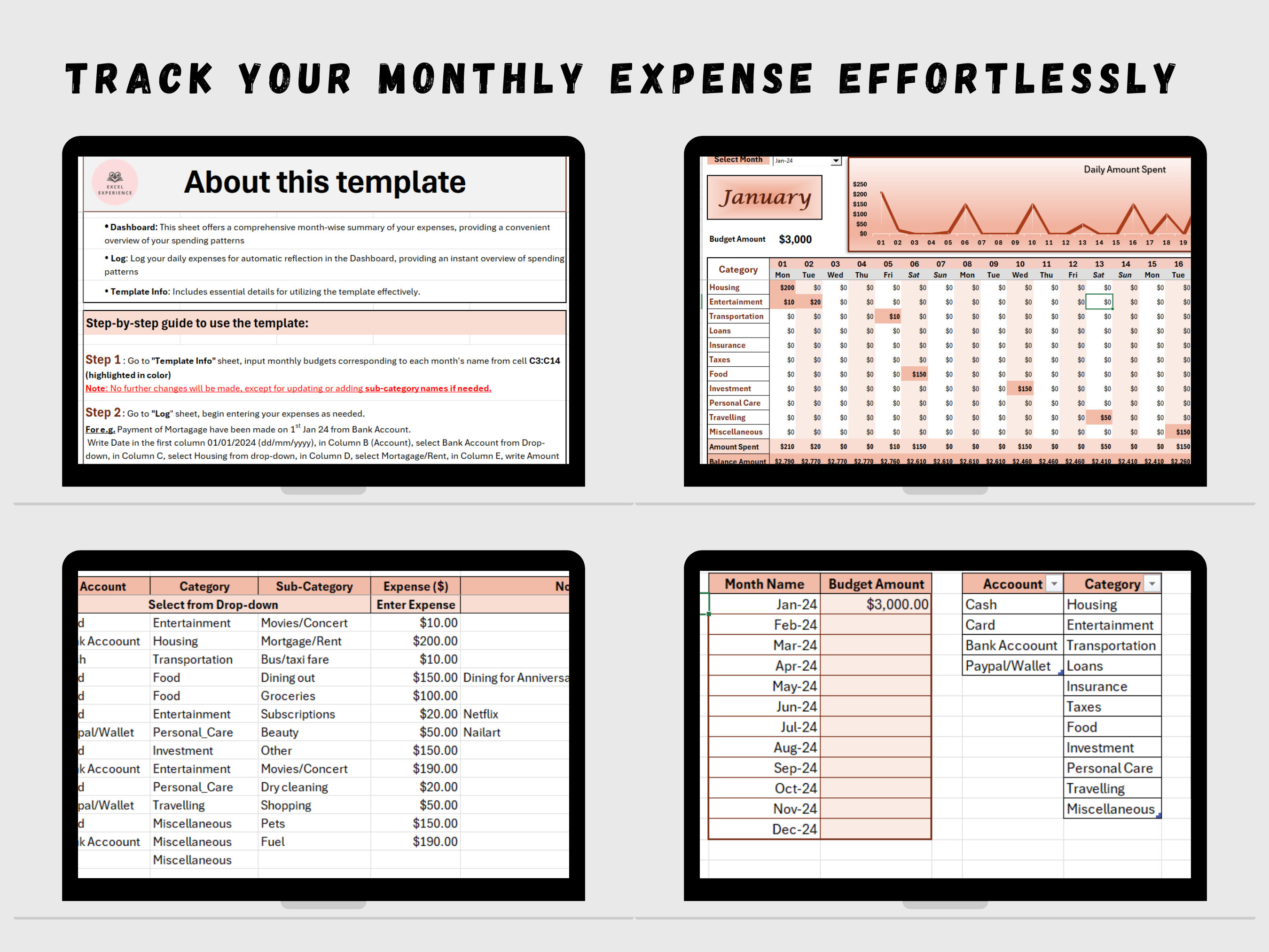 Expense Tracker Spreadsheet for Microsoft Excel, Expense Tracker ...