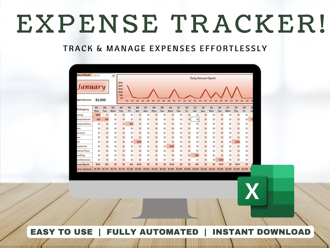 Expense Tracker Spreadsheet for Microsoft Excel, Expense Tracker ...